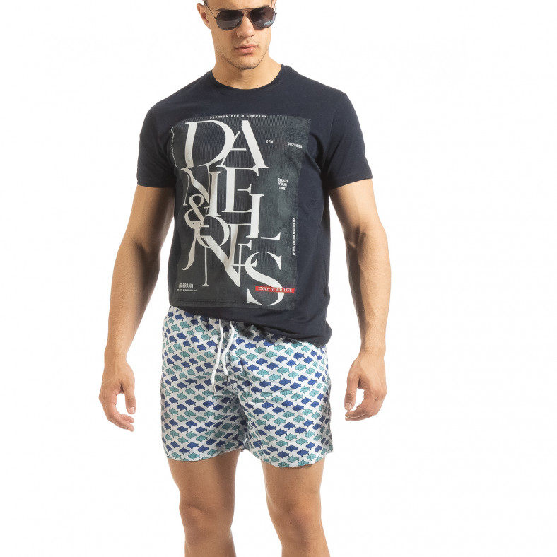 Мъжки бял бански Fish мотив it090519-95 | Fashionmix.bg